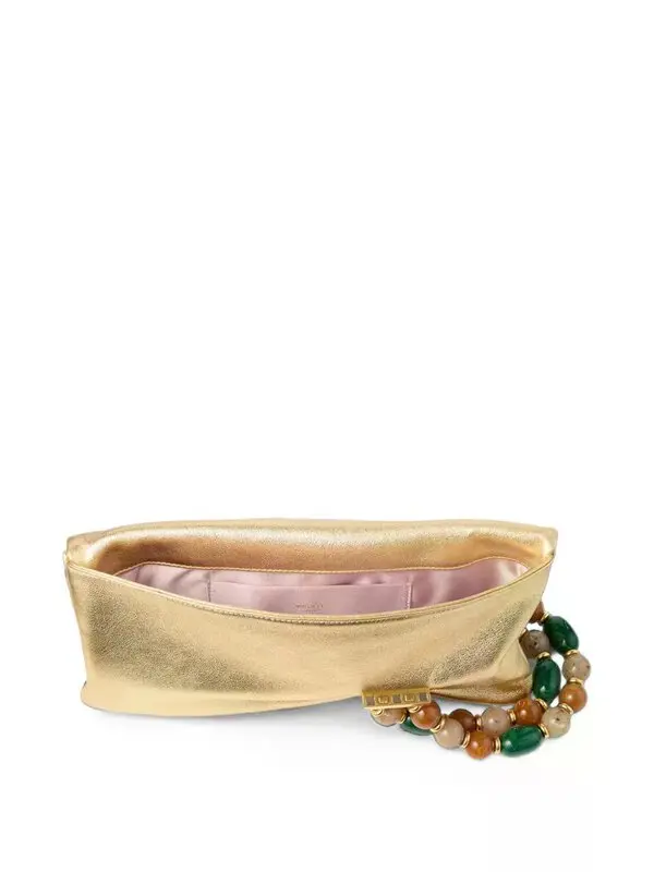 JIMMY CHOO Zandra Metallic Nappa Leather Clutch Bag With Beaded Bracelet - Gold