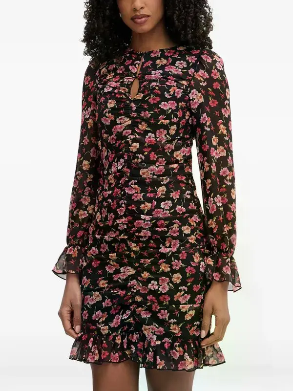 MORGAN Floral-print Ruched Mini Dress - Black