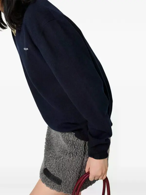 Miu Miu Curly Fleece Miniskirt With Leather Logo Detail