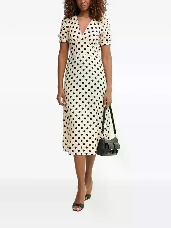 MORGAN Polka-dot Puff-sleeve Midi Dress