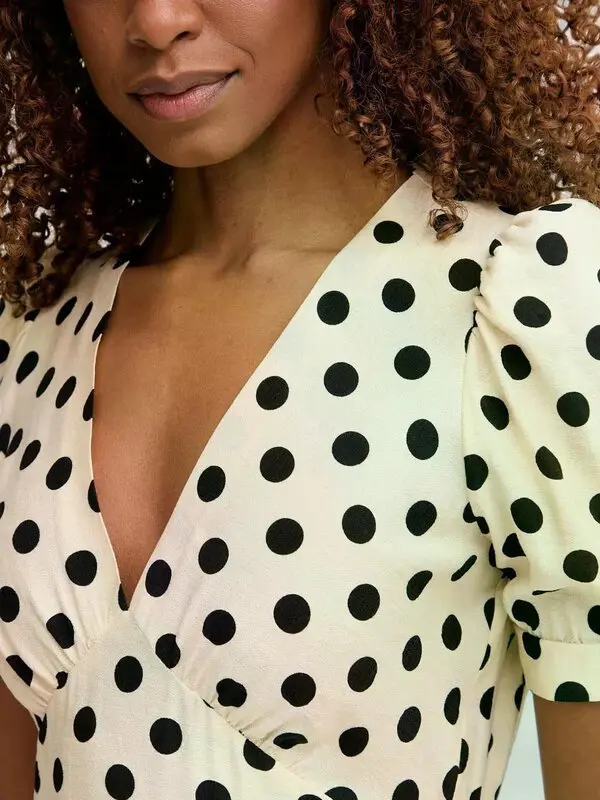 MORGAN Polka-dot Puff-sleeve Midi Dress