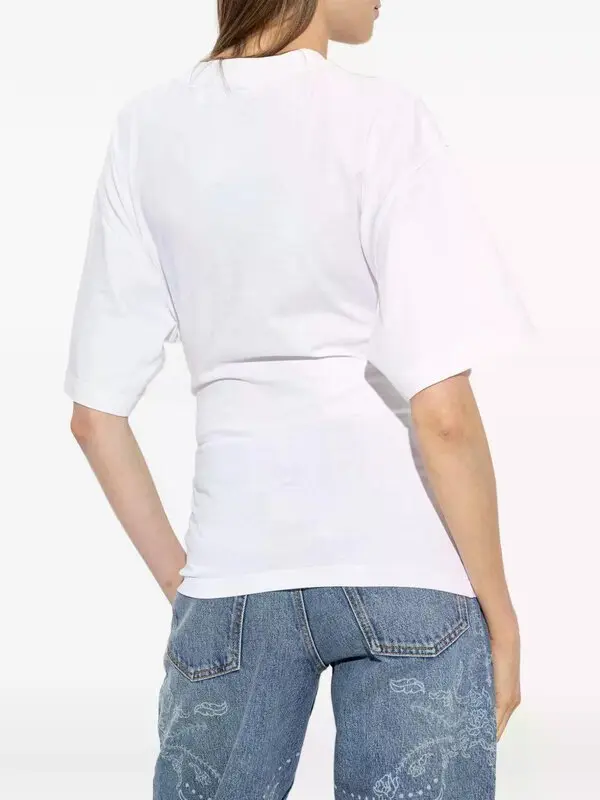 Off-White Slogan Print Ruched Waist T-shirt