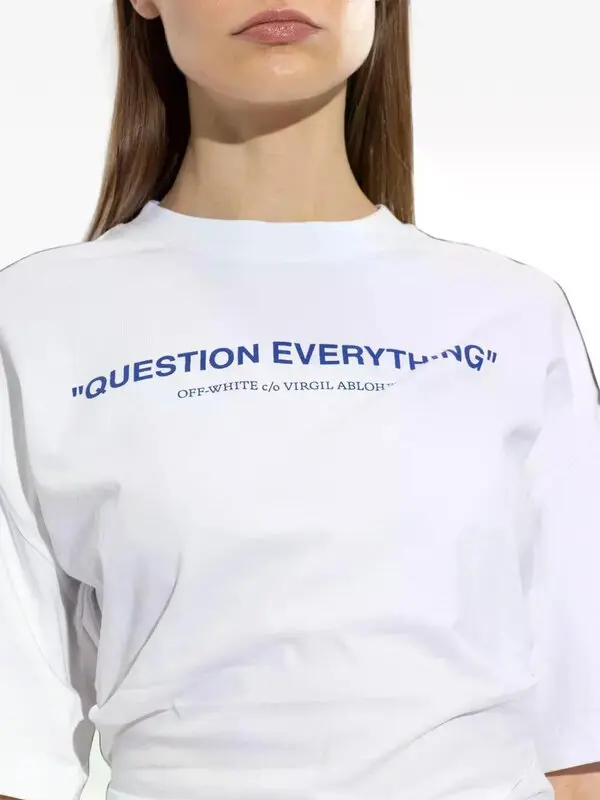 Off-White Slogan Print Ruched Waist T-shirt