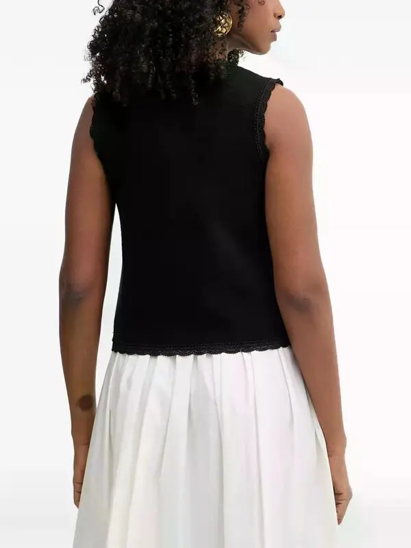 MORGAN Floral Appliqué Lace-trim Sleeveless Cardigan - Black