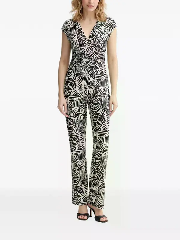 MORGAN Leaf Print Wrap Jumpsuit - Black