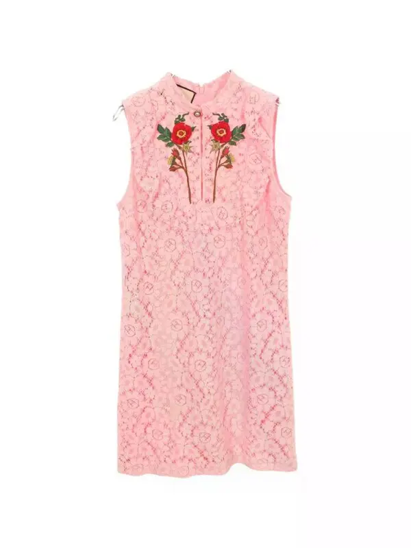 Gucci 2000s Lace Floral-embroidered Midi Dress - Pink