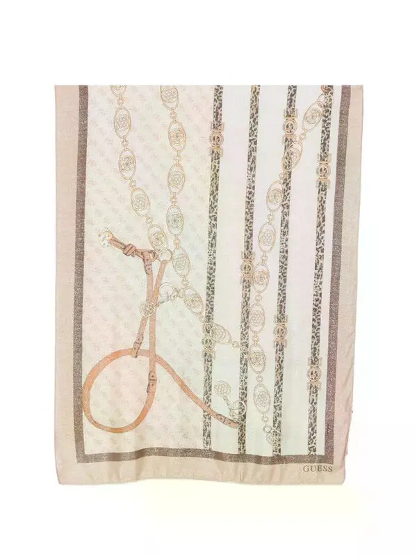 Guess Leopard-print Logo Scarf - Neutrals