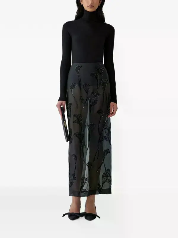 Carolina Herrera Floral-embroidered Organza Midi Skirt