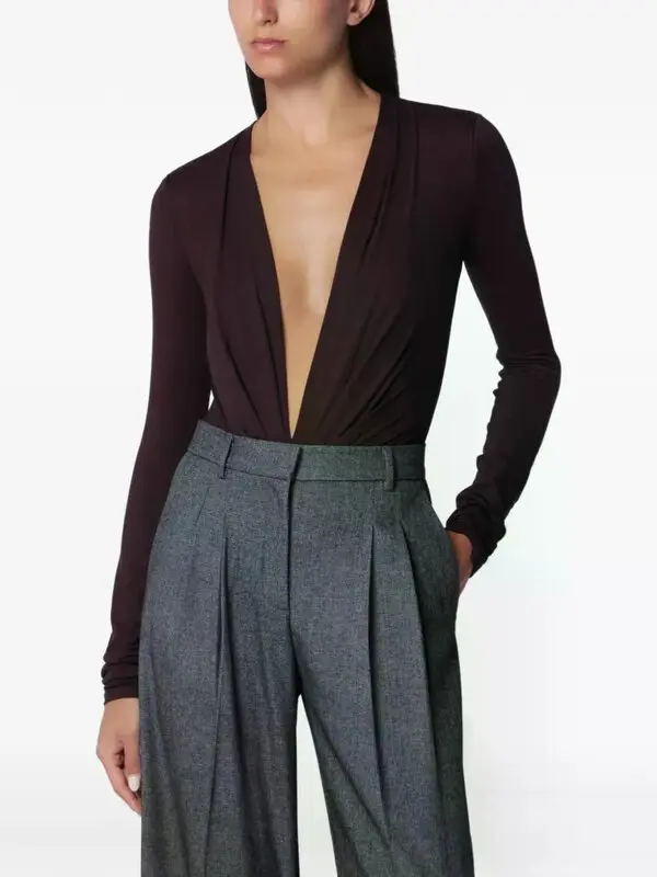 Andamane Zelda Deep V-neck Bodysuit - Brown