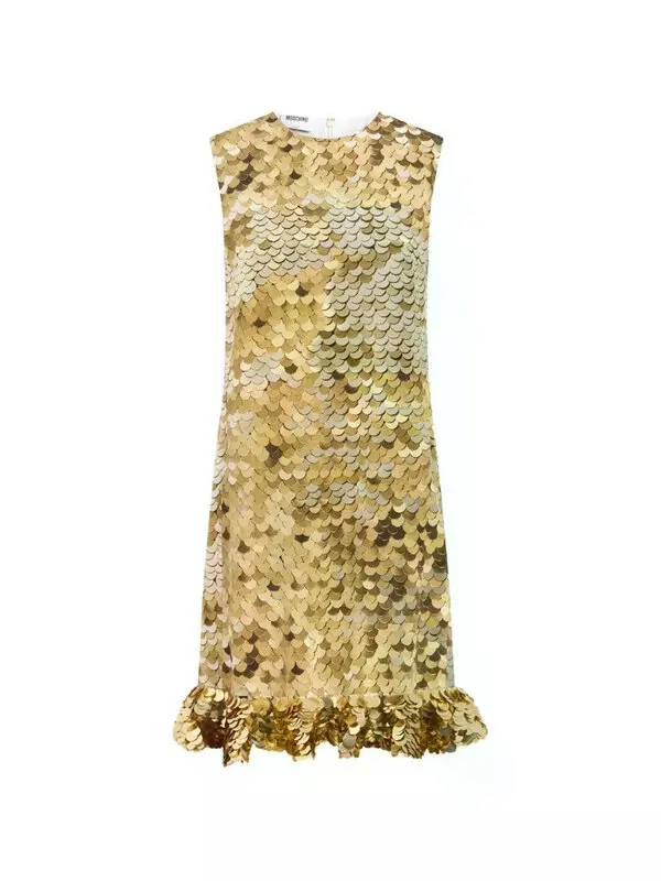 Moschino Printed Crepe De Chine Dress - Gold