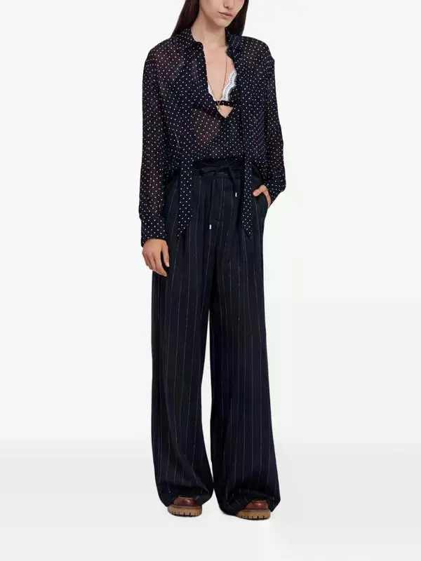 Ermanno Scervino Georgette Polka-dot Lace-trim Shirt