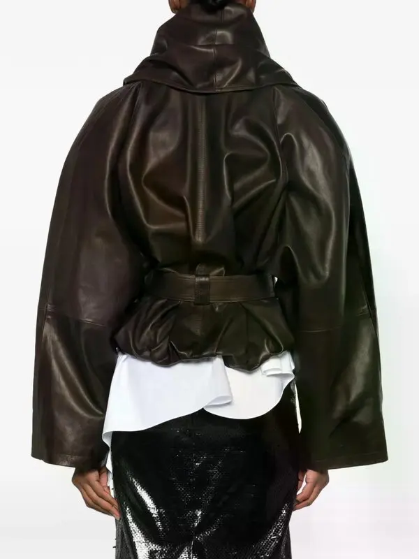 Magda Butrym Shawl Collar Belted Leather Jacket