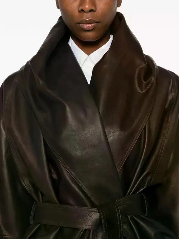 Magda Butrym Shawl Collar Belted Leather Jacket