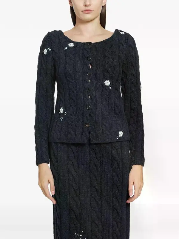 PILLINGS Embroidered Cable-knit Cardigan - Blue