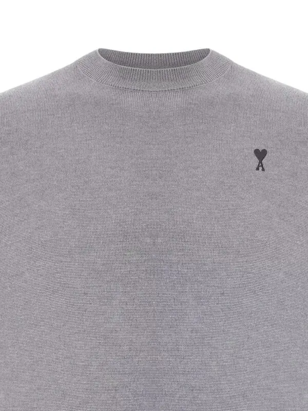AMI Paris Wool Crew Neck Sweater With De Coeur Embroidery - Grey