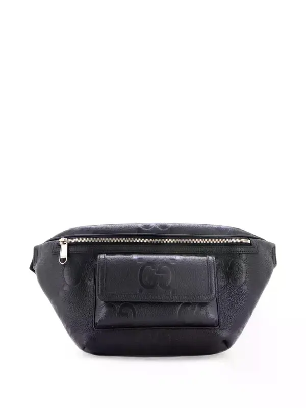 Gucci Front Pocket Jumbo Gg Embossed Leather Belt Bag - Black