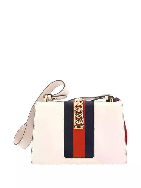 Gucci Sylvie Embroidered Leather Shoulder Bag - White