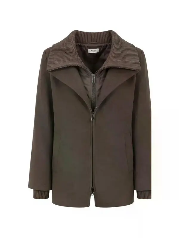 P.a.r.o.s.h Ribbed-knit Collar Zip-up Jacket - Brown