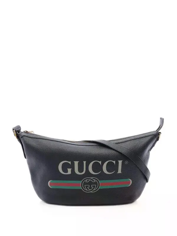 Gucci 2010s Logo Half-moon Shoulder Bag - Black