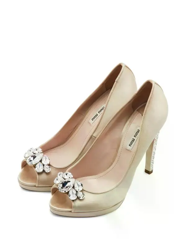 Miu Miu Crystal-embellished Peep-toe Heeled Pumps