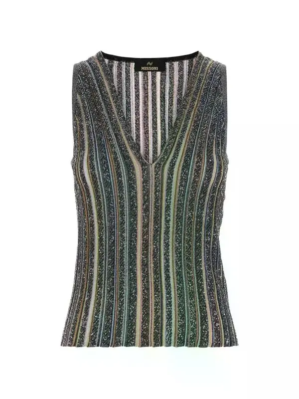 Missoni Ribbed Top With Sequins And V-neck - Black