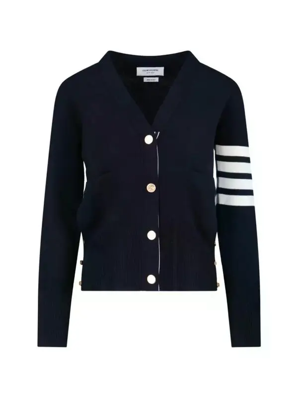 Thom Browne 4-bar Stripe Merino Wool V-neck Cardigan