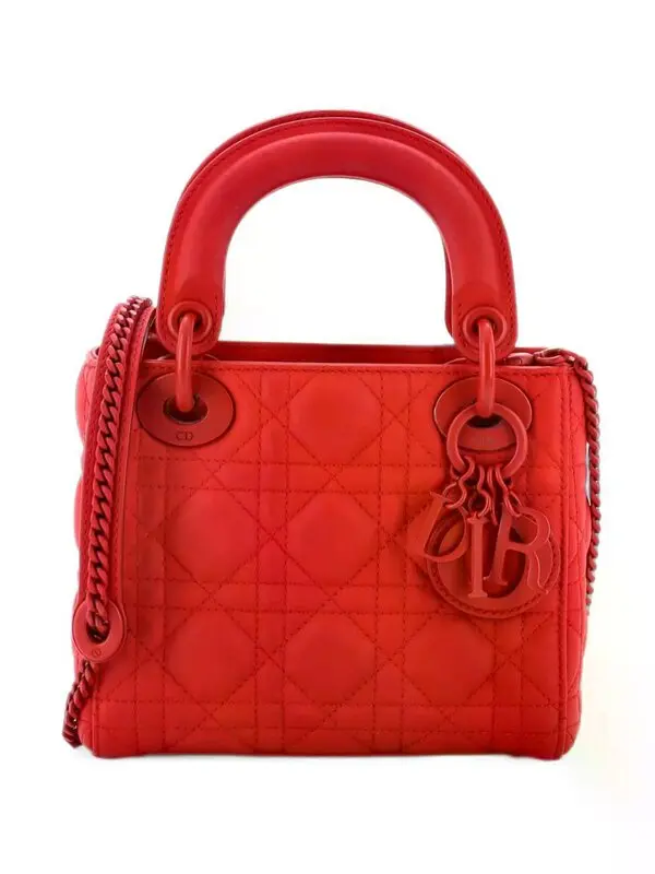 Dior Ultra Matte Lady Chain Bag Cannage Quilt Calfskin Mini Shoulder Bag - Red