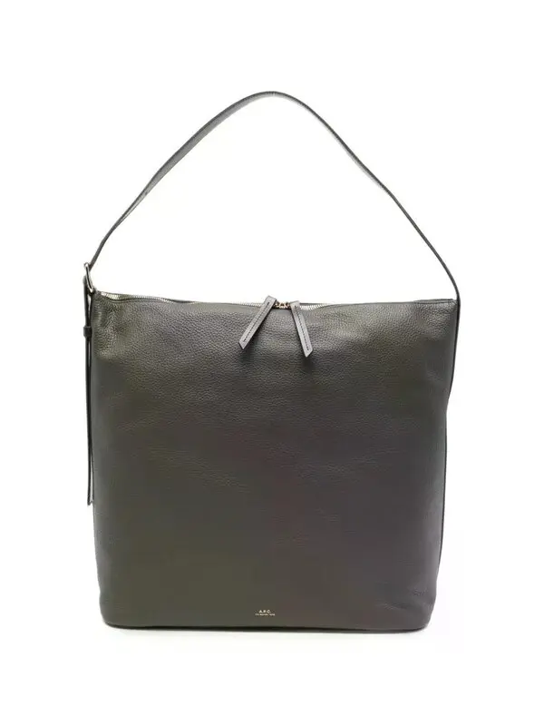 A.p.c. Maxi Vera Grained Leather Shoulder Bag - Grey