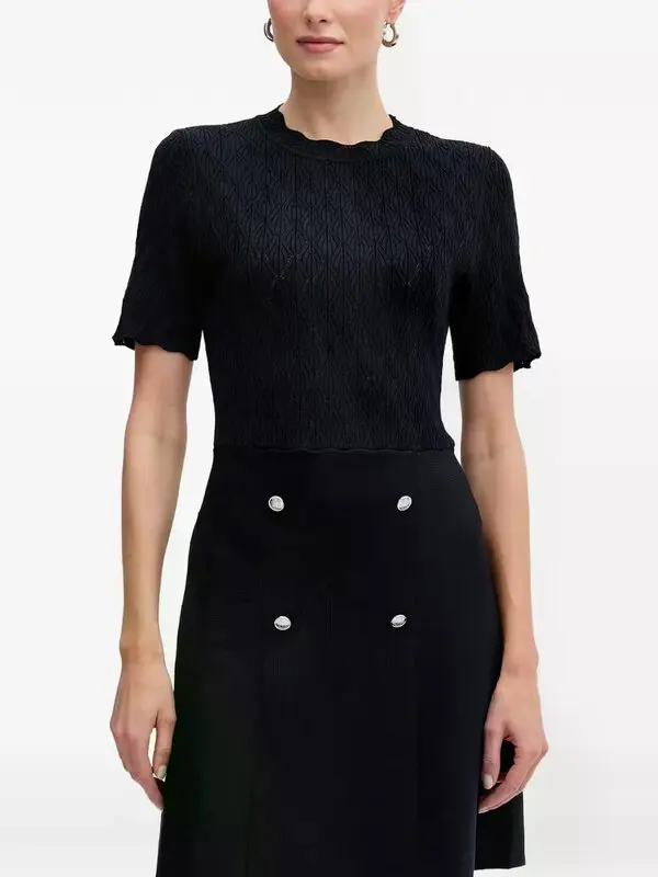 MORGAN Pointelle-knit Button-detail Mini Dress