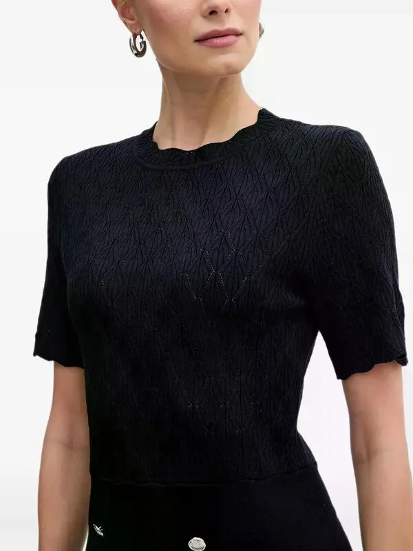 MORGAN Pointelle-knit Button-detail Mini Dress