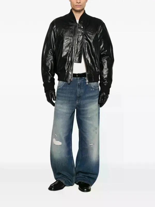 SUNFLOWER Leather Bomber Jacket - Black