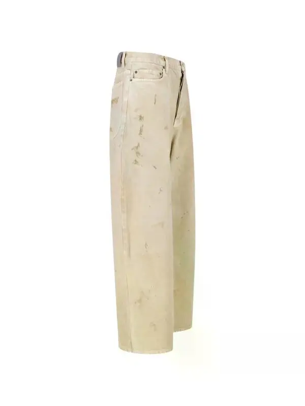 Balenciaga Distressed Paint-splatter Wide-leg Jeans - Neutrals