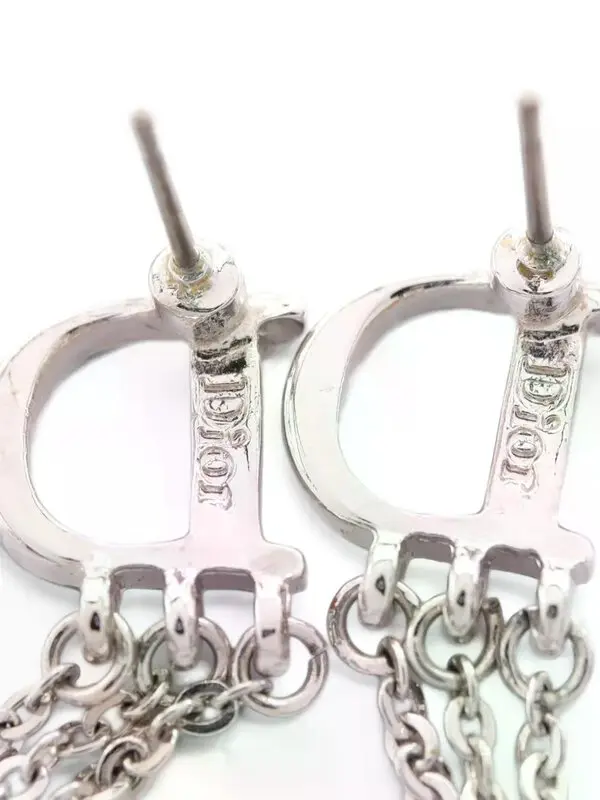 Dior 2010s Logo Rhinestone Drop Earrings