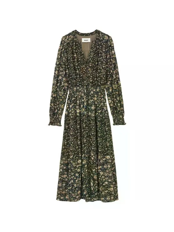 Ba&sh Floral Print V-neck Long Sleeve Midi Dress
