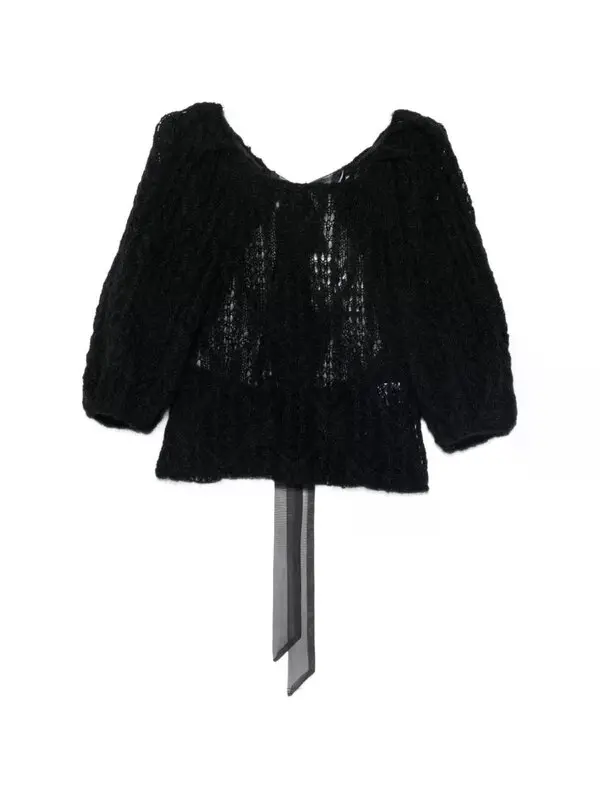 PAULINE DUJANCOURT Crochet-knit Open-back Puff Sleeve Top
