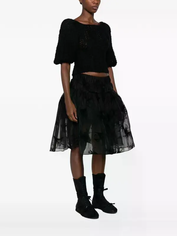PAULINE DUJANCOURT Crochet-knit Open-back Puff Sleeve Top