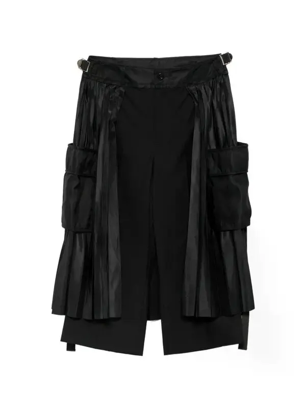 Sacai Pleated-overlay Cropped Trousers - Black