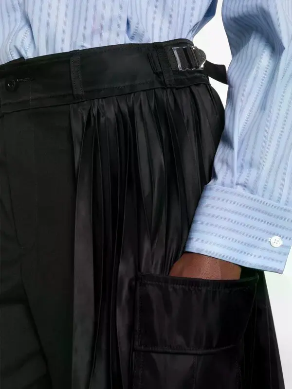 Sacai Pleated-overlay Cropped Trousers