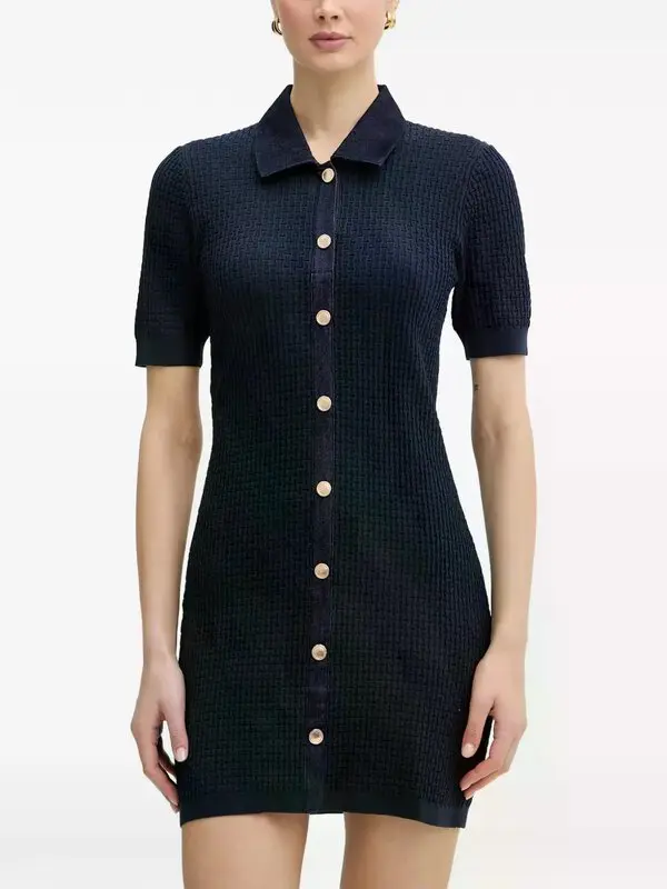 MORGAN Basket-weave Denim-collar Mini Dress