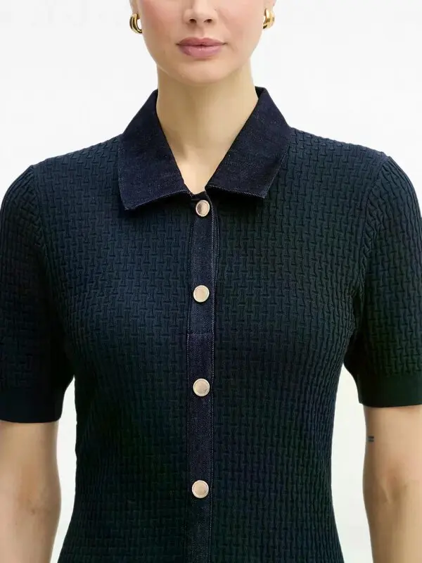 MORGAN Basket-weave Denim-collar Mini Dress