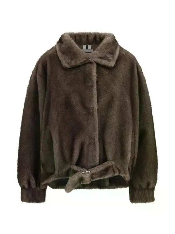 SWORD 6644 Belted Faux-fur Jacket - Brown