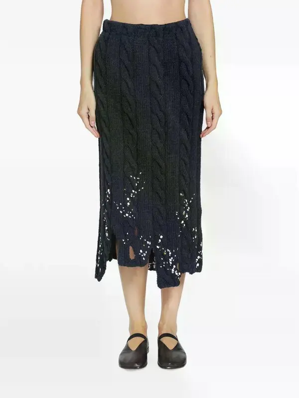 PILLINGS Embroidered Cable-knit Skirt