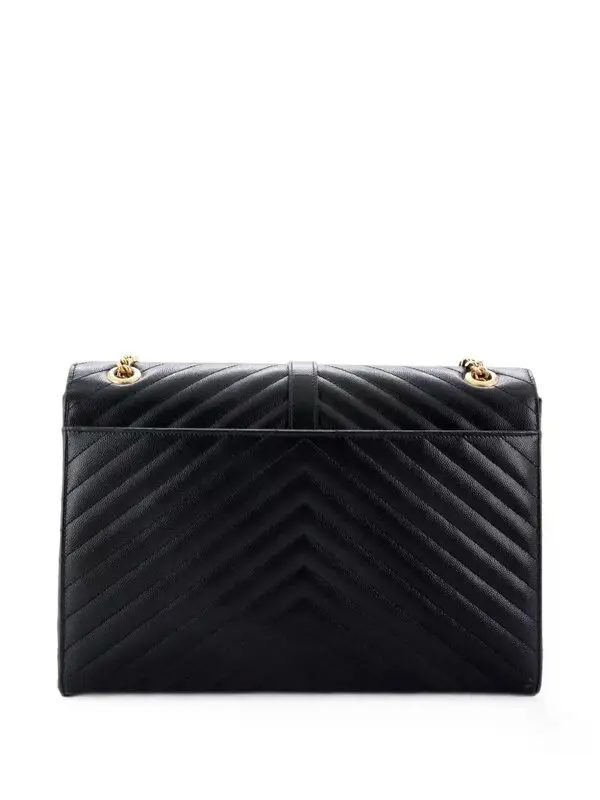 Saint Laurent Classic Monogram Envelope Satchel Matelasse Chevron Leather Large Shoulder Bag - Black