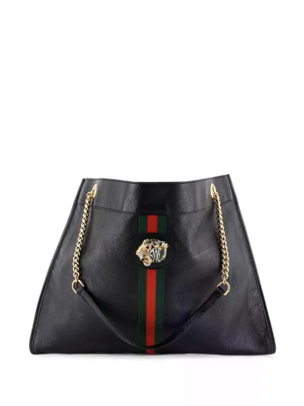 Gucci Rajah Chain Leather Large Tote Bag - Black