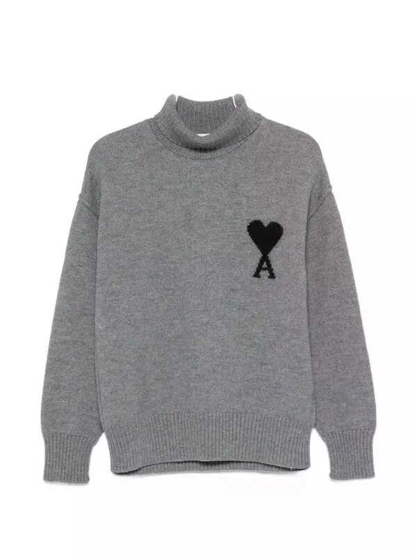 AMI Paris De Coeur Roll-neck Sweater - Grey