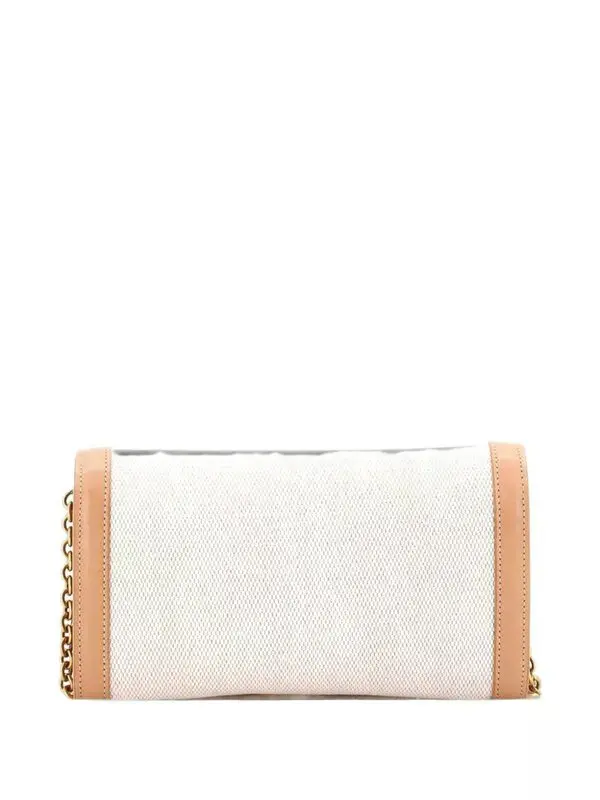 Saint Laurent Le Maillon Chain Wallet Canvas With Leather Crossbody Bag - Neutrals