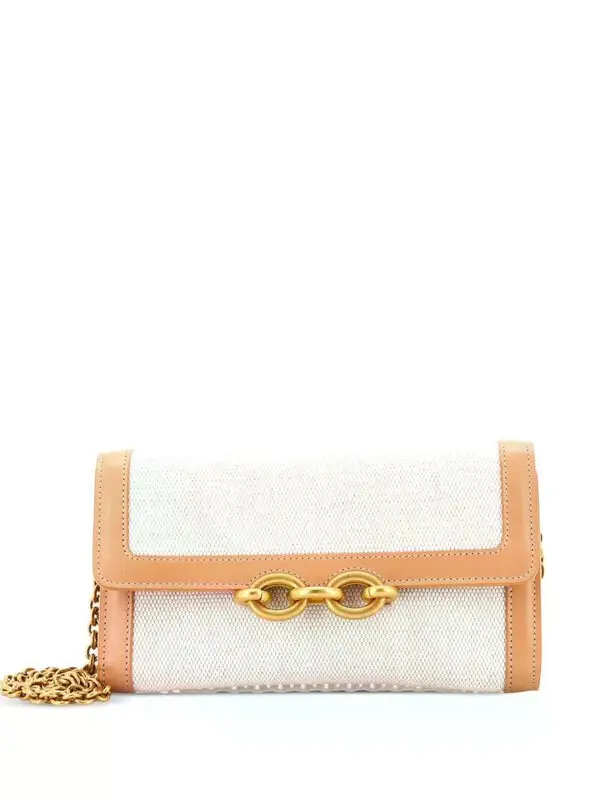 Saint Laurent Le Maillon Chain Wallet Canvas With Leather Crossbody Bag - Neutrals