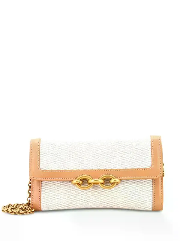 Saint Laurent Le Maillon Chain Wallet Canvas With Leather Crossbody Bag - Neutrals