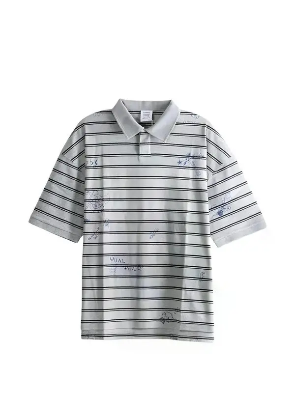 Vetements Graphic-print Striped Polo Shirt - Grey