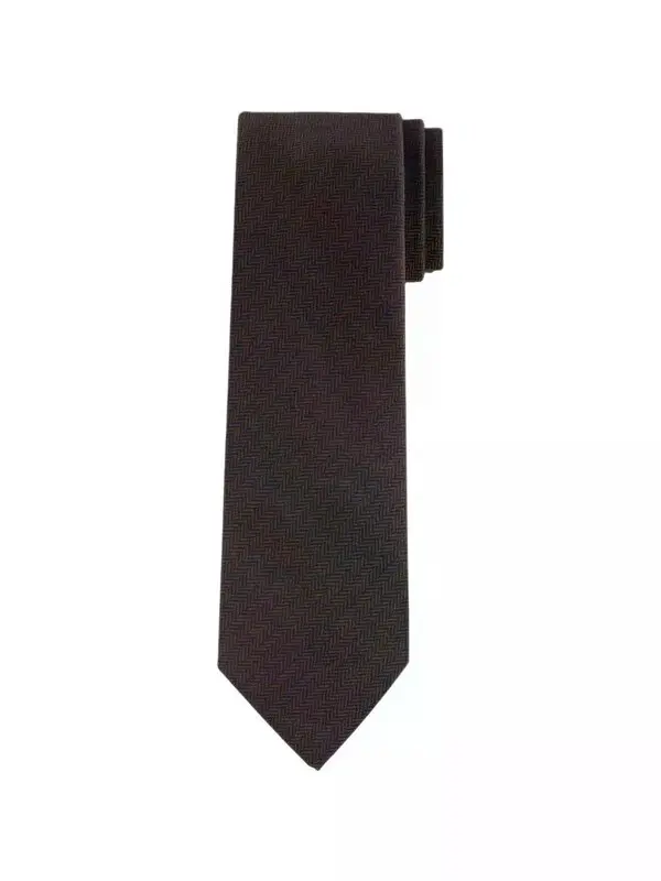 Brioni Herringbone Neck Tie - Brown